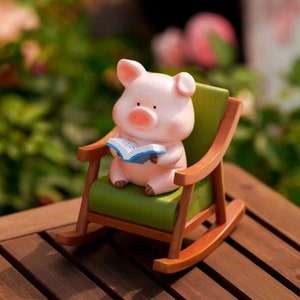 Reading Pig Statue Resin Pig on the Chair Piglet Figurine Pig ...