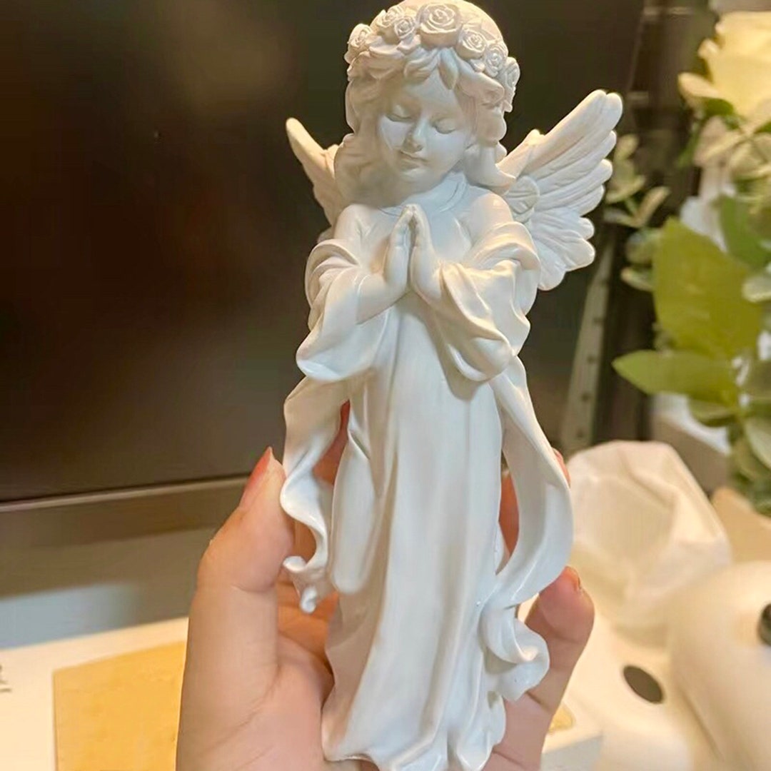 Praying Angel Figurine Angel With Wings Resin Craft Fairy Statue Heart ...