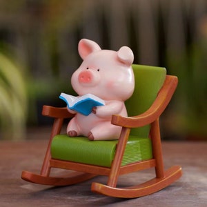 Reading Pig Statue Resin Pig on the Chair Piglet Figurine Pig ...