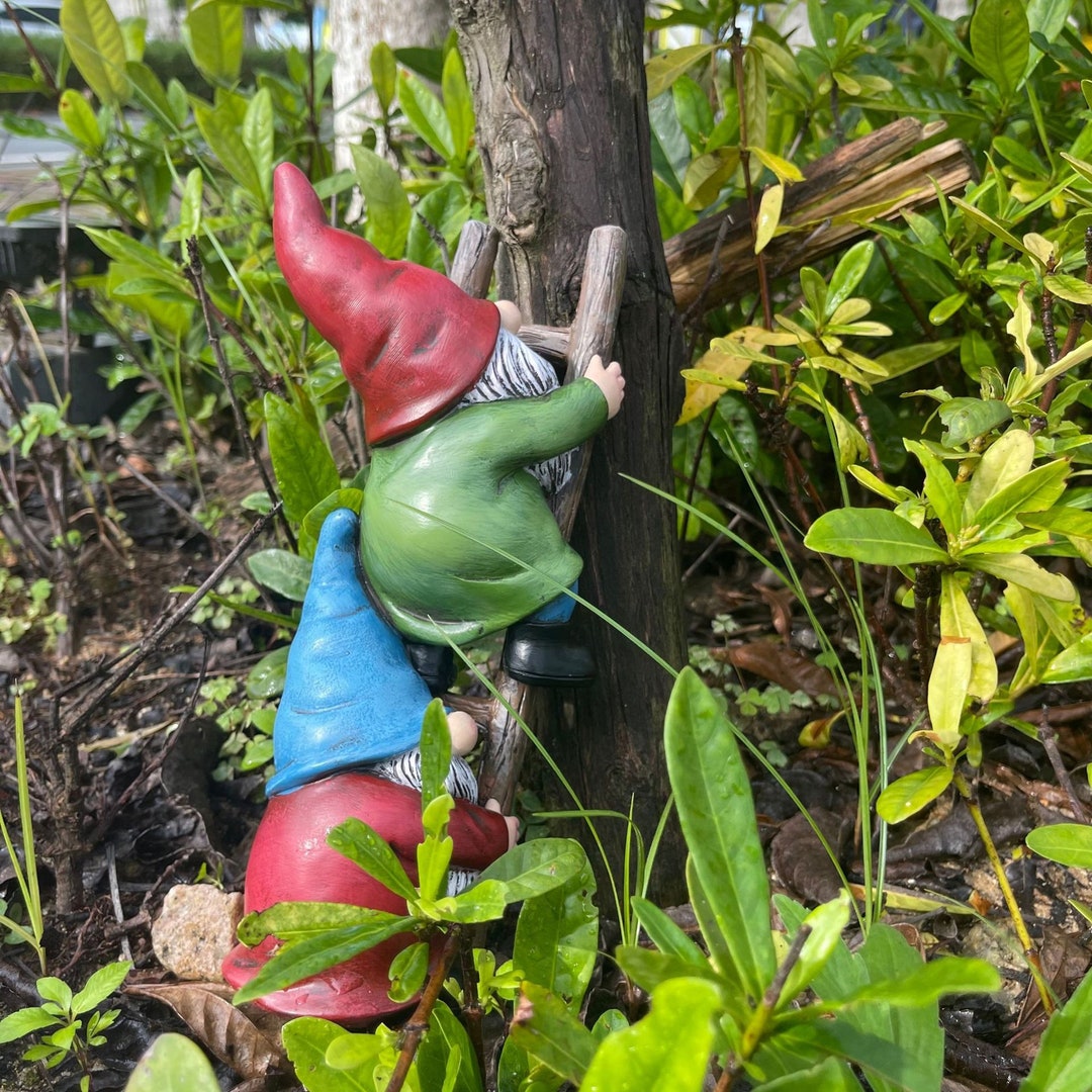 Gnomes Elf Climbing Ladder Tree Face Resin Tree Hugger Fairy Dwarf Tree ...