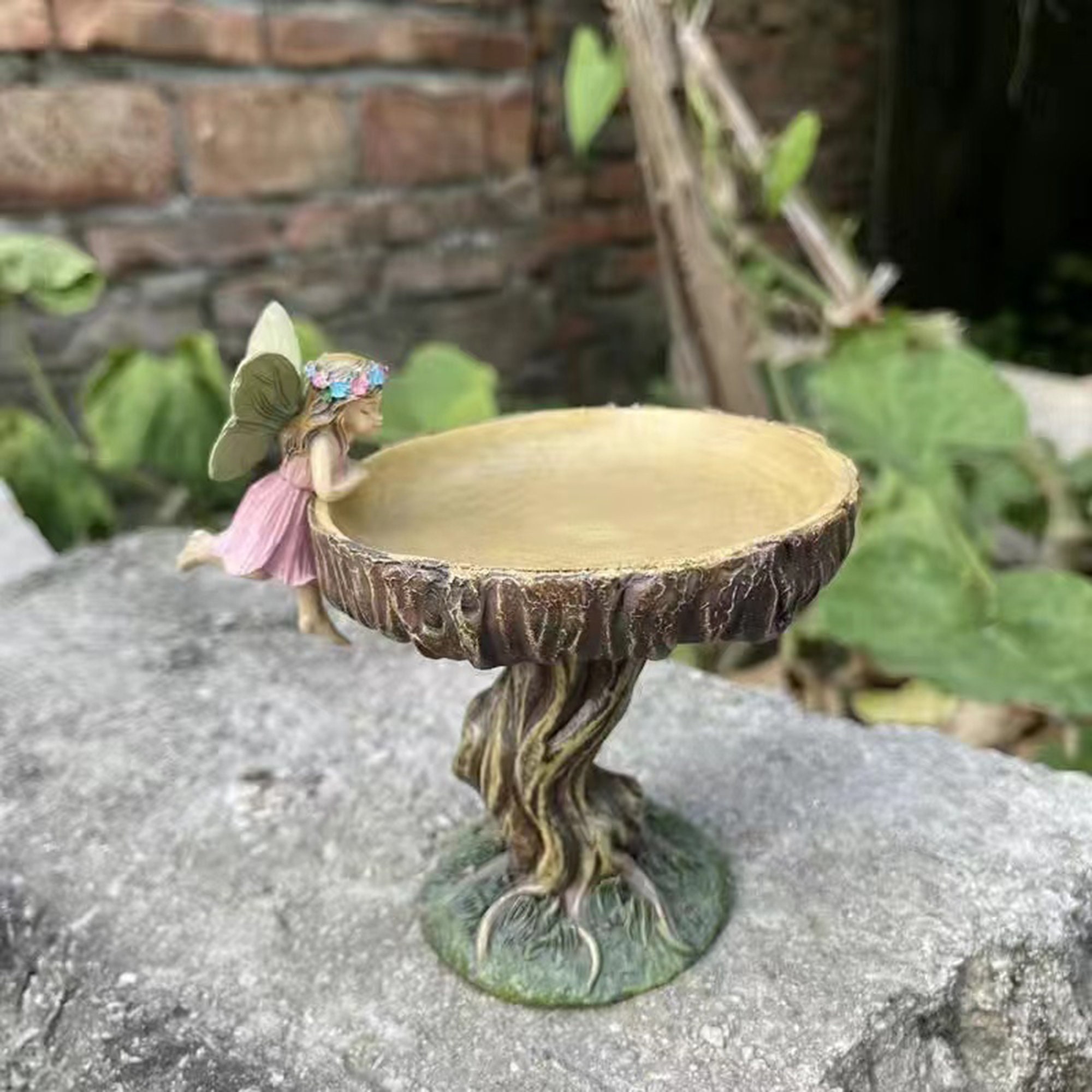Fairy Bird Feeder Resin Garden Fairy Statue Wild Bird Water Seed Feeder ...