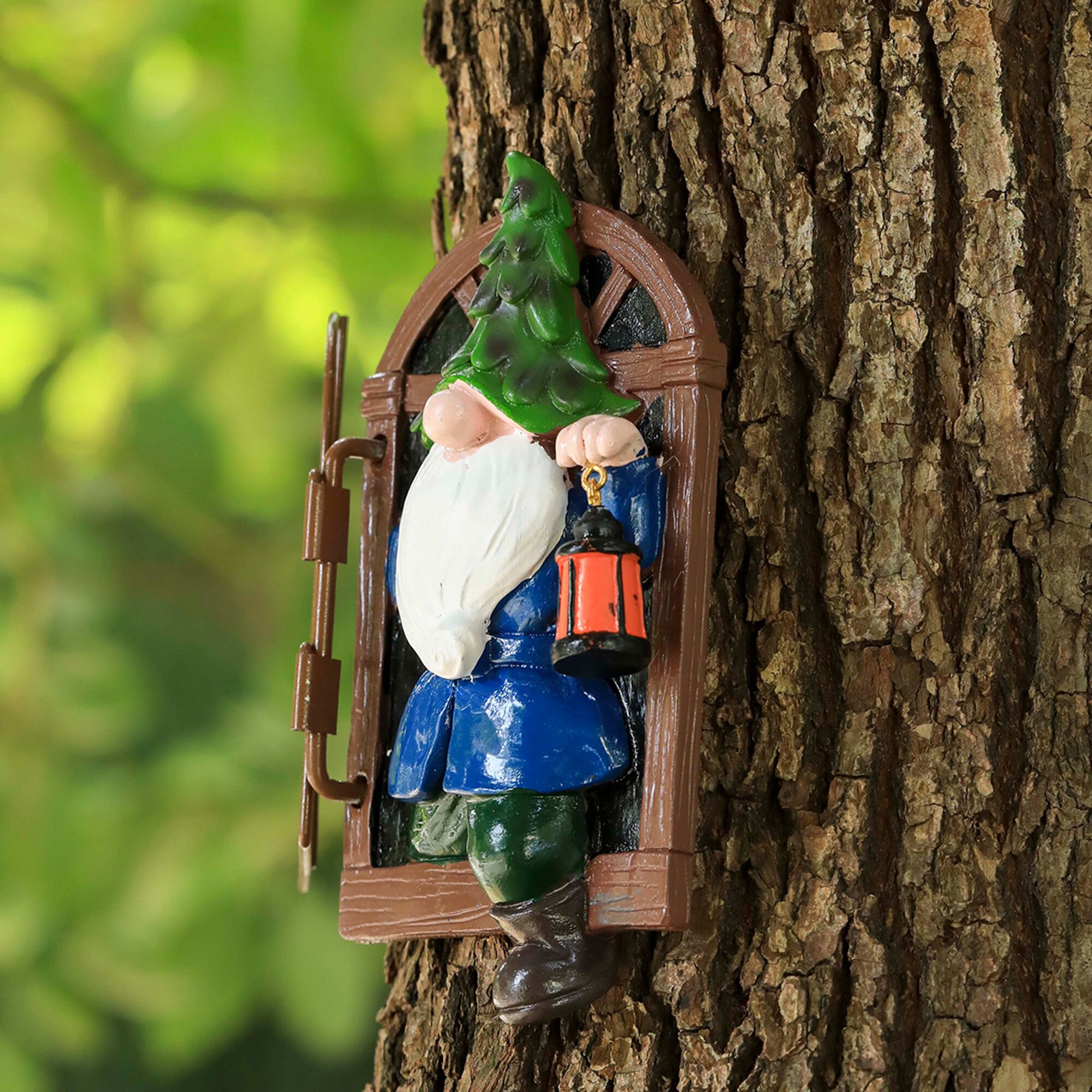 Gnomes Elf Open Window Tree Face Gnomes With Lamp Figurine Resin Dwarf ...