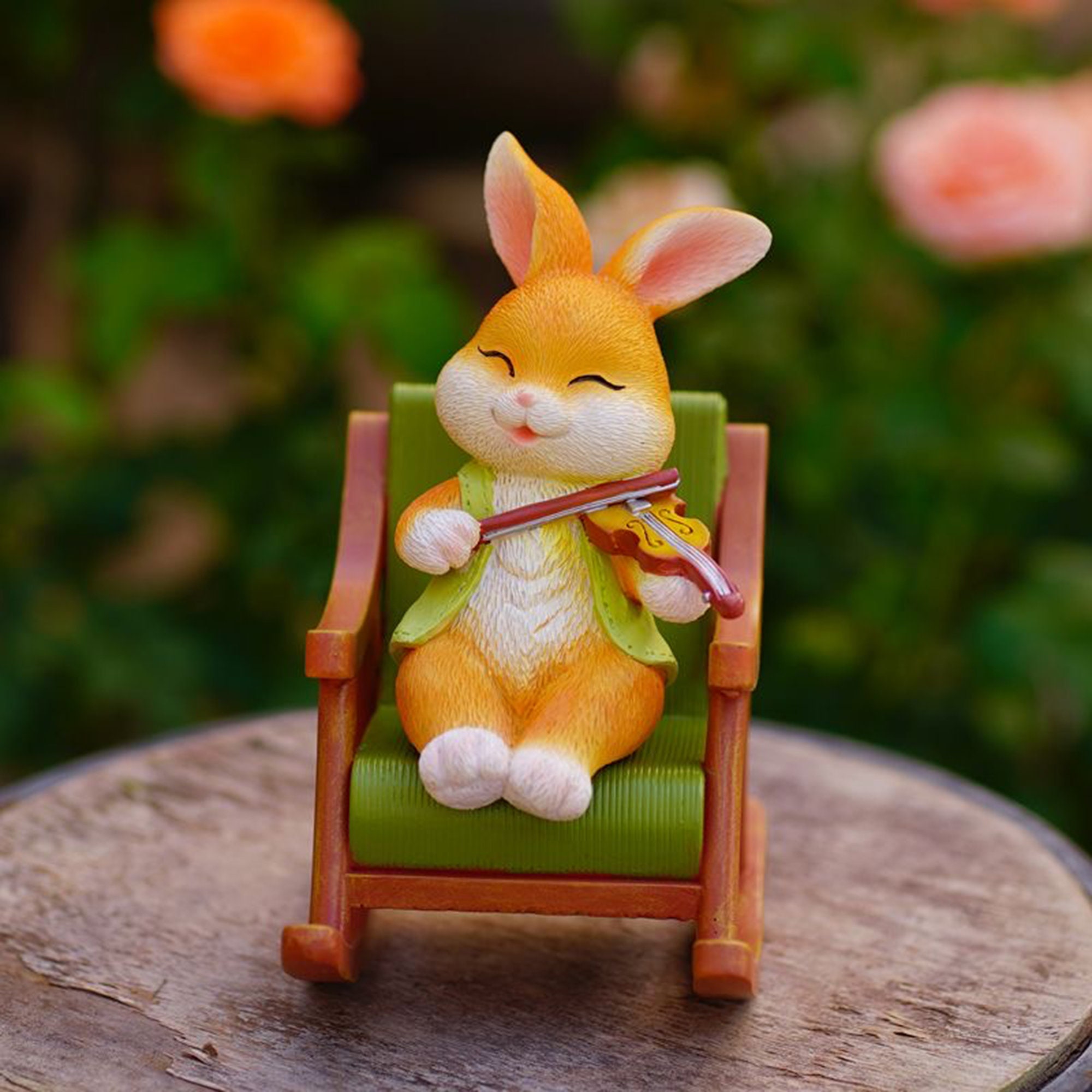 Rabbit Playing Violin Statue Garden Decor Resin Craft Rabbit - Etsy