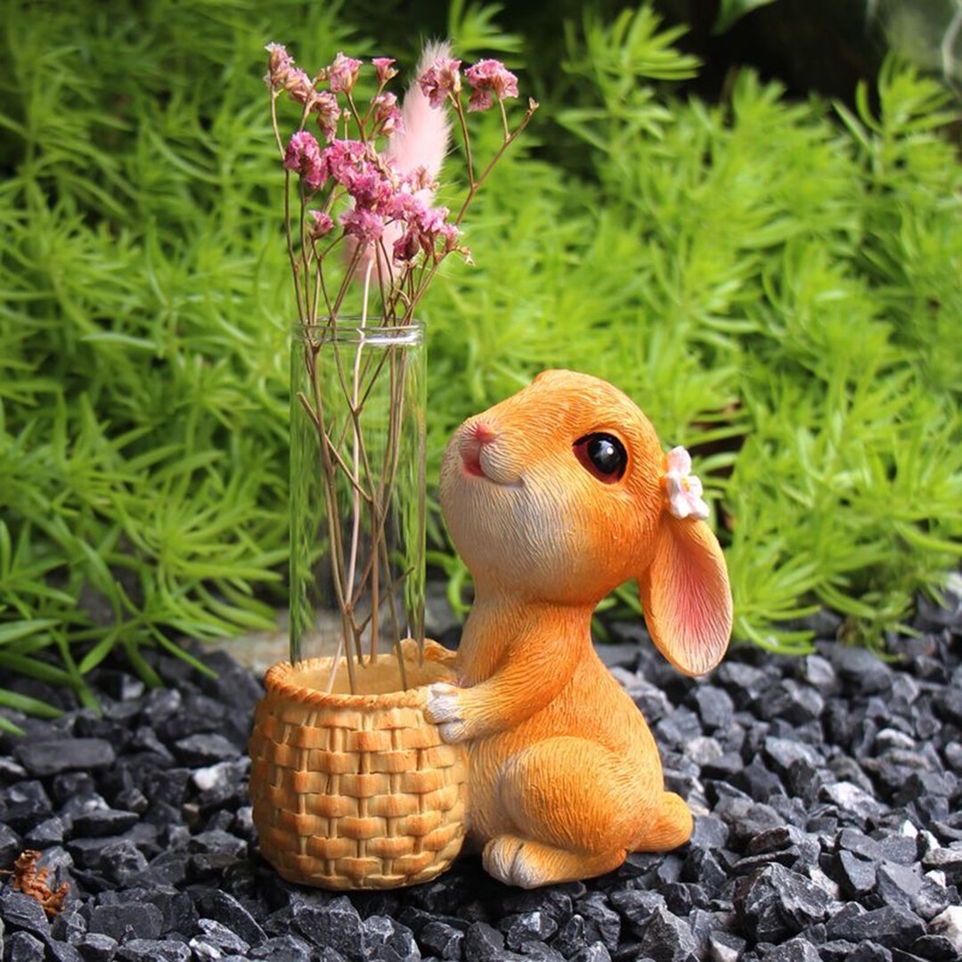 Rabbit Vase Rabbit Figurine Bunny Statue Animal Statue Resin Dry Flower ...