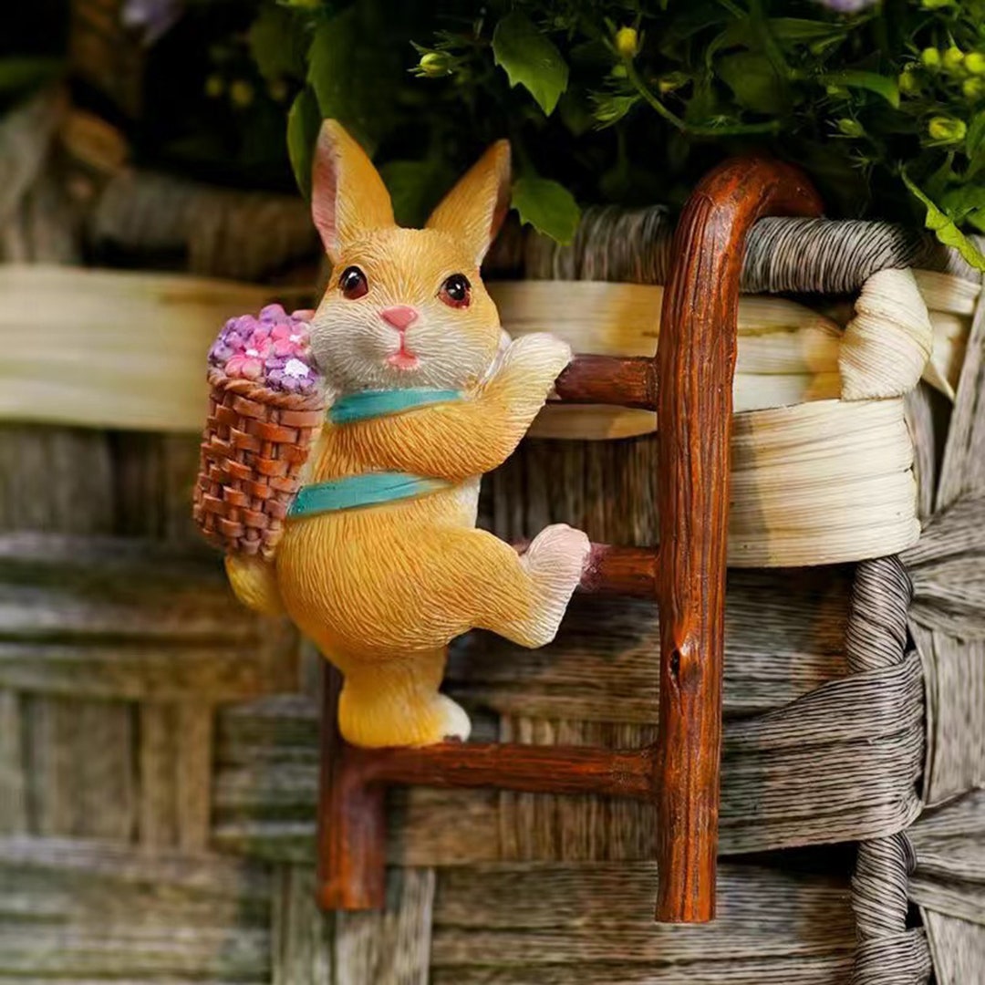 Rabbit Climbing Ladder Tree Face Rabbit Figurine Resin Elf Climbing ...