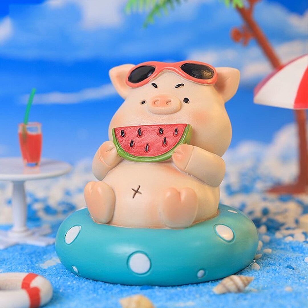 Pig Figurine Dog Statue With Swimming Pool Resin Pig Sculptures ...