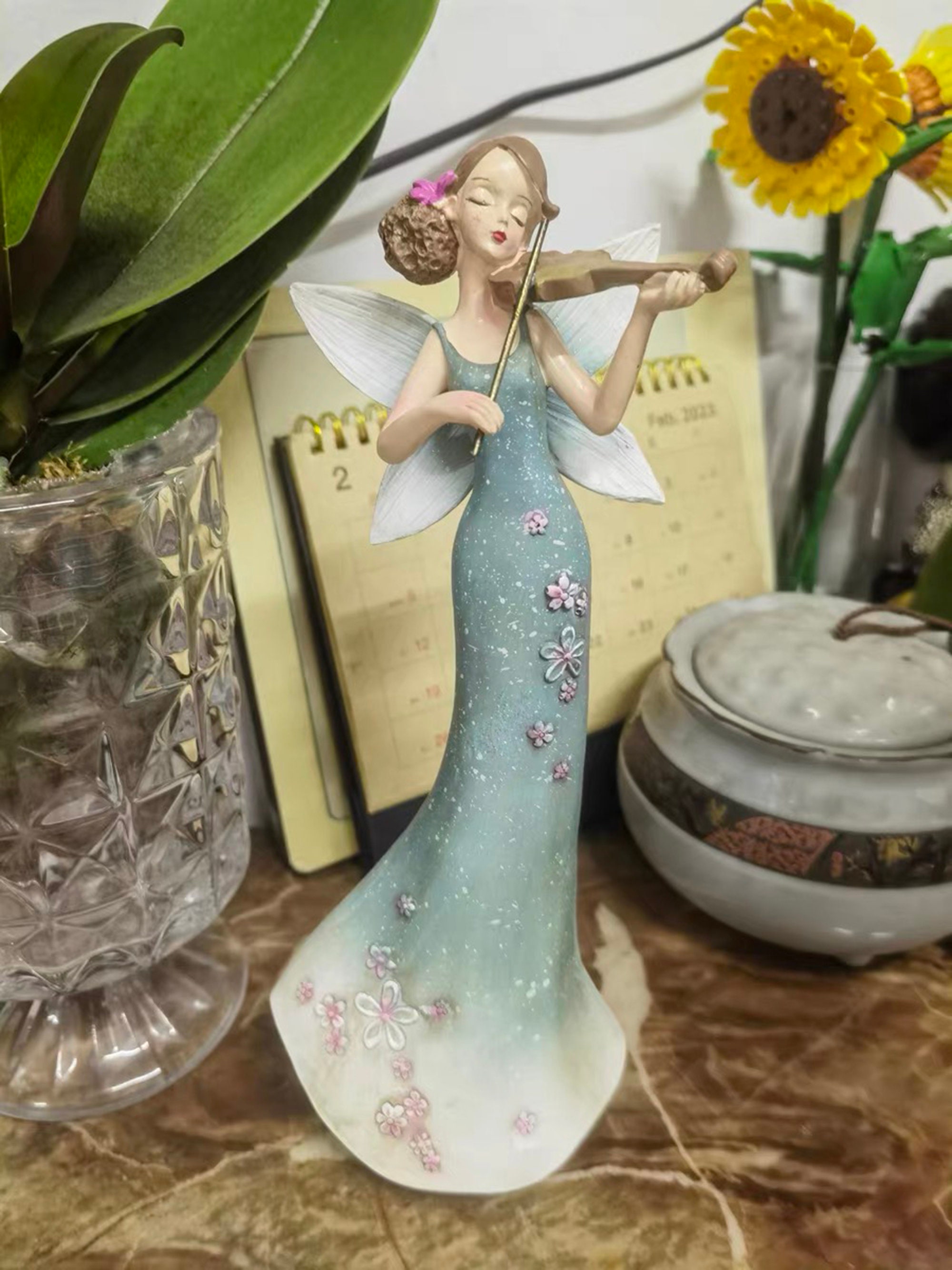 Violin Fairy Figurine Girl Statue Garden Decor Resin Craft Fairy Statue ...