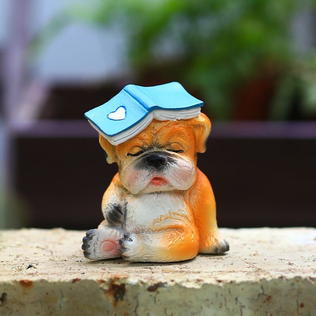 Tired of Studying Dog Figurine Dog Statue Animal Statue With Book Board ...