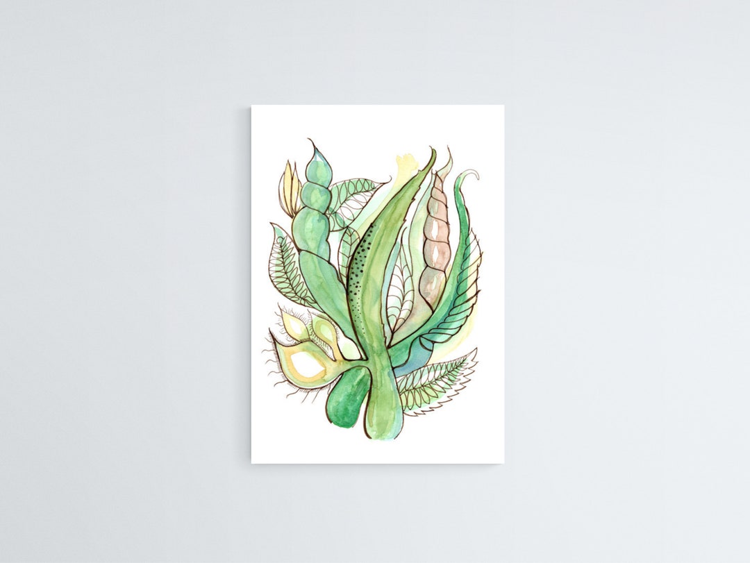 Watercolor Abstract Green Floral Art Print - Etsy