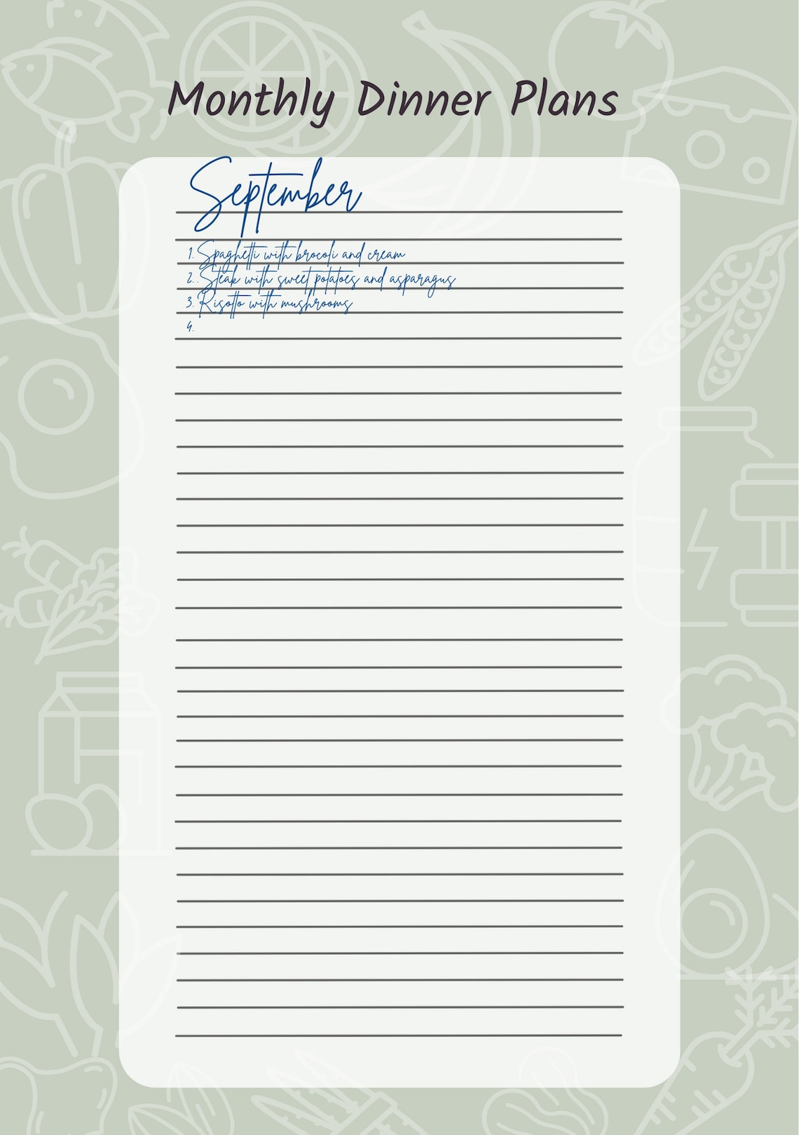 Monthly Meal Plan Printable Template, A5, Dinner Plan List Template ...