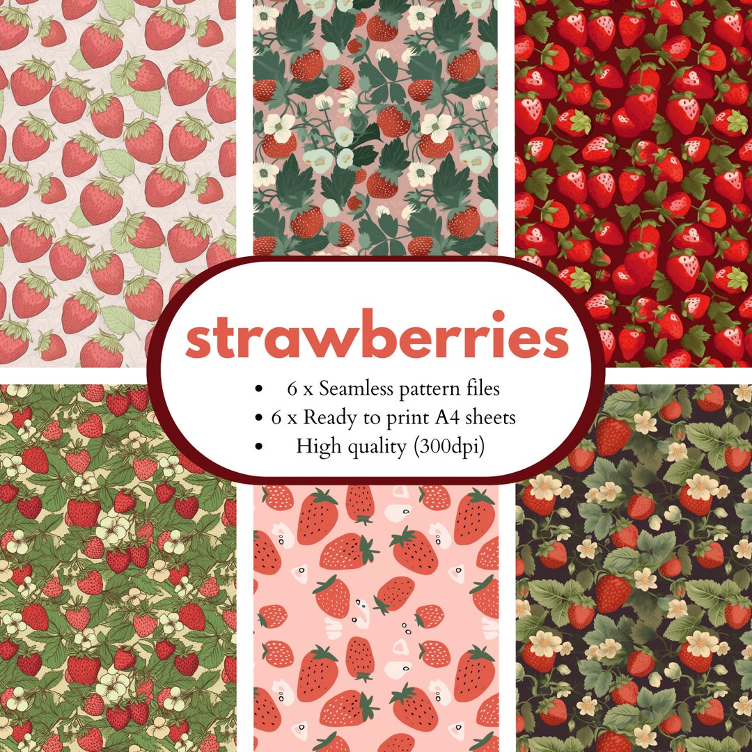 Vintage Strawberry Digital Paper | Seamless Patterns | Scrapbook / Junk ...