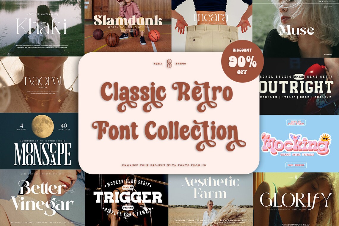 Modern Retro Font Bundle Collection Font Bundle, Cricut Font, Font ...