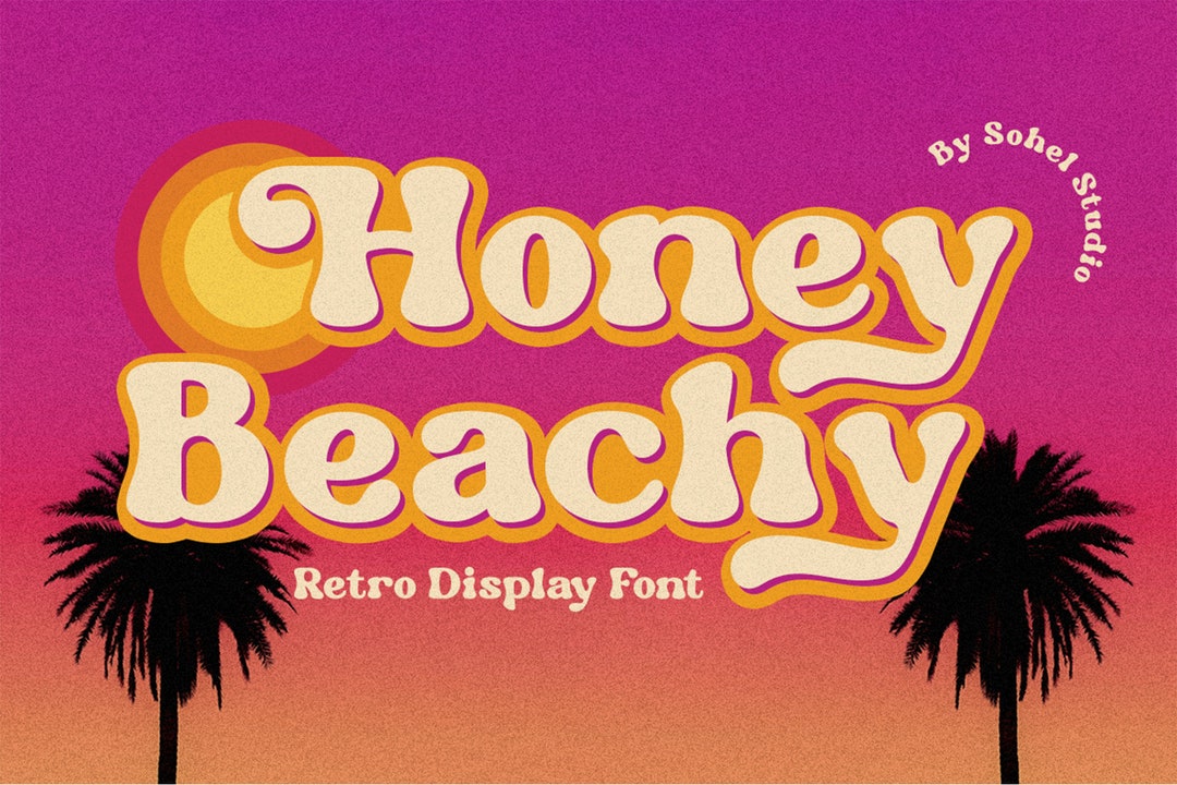 Honey Beachy - Retro Groovy Font, Playful Display Typeface, Canva Font ...