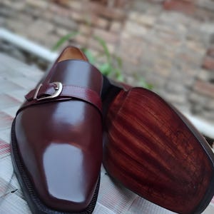 Men's Handmade Shark Skin With Dark Brown Single Monk Strap Shoes | Men ...