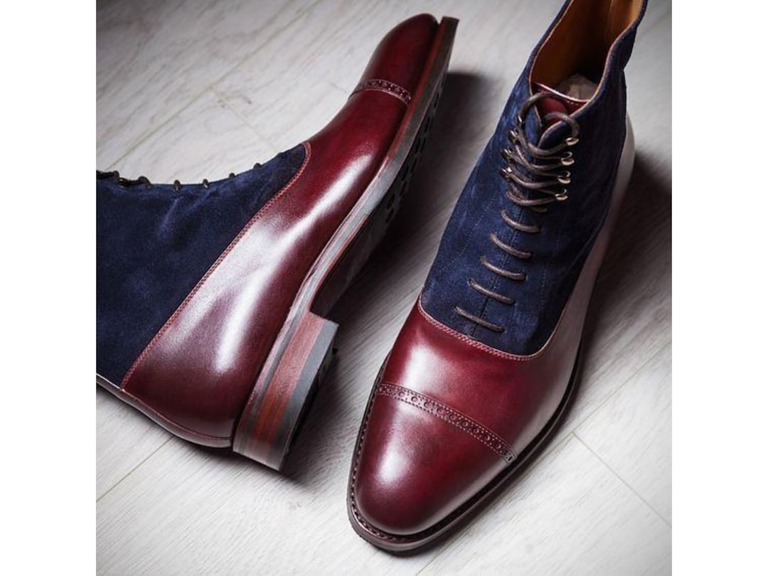 Men's Handmade Two Tone Leather and Suede Ankle High Boot | Men's Dress ...