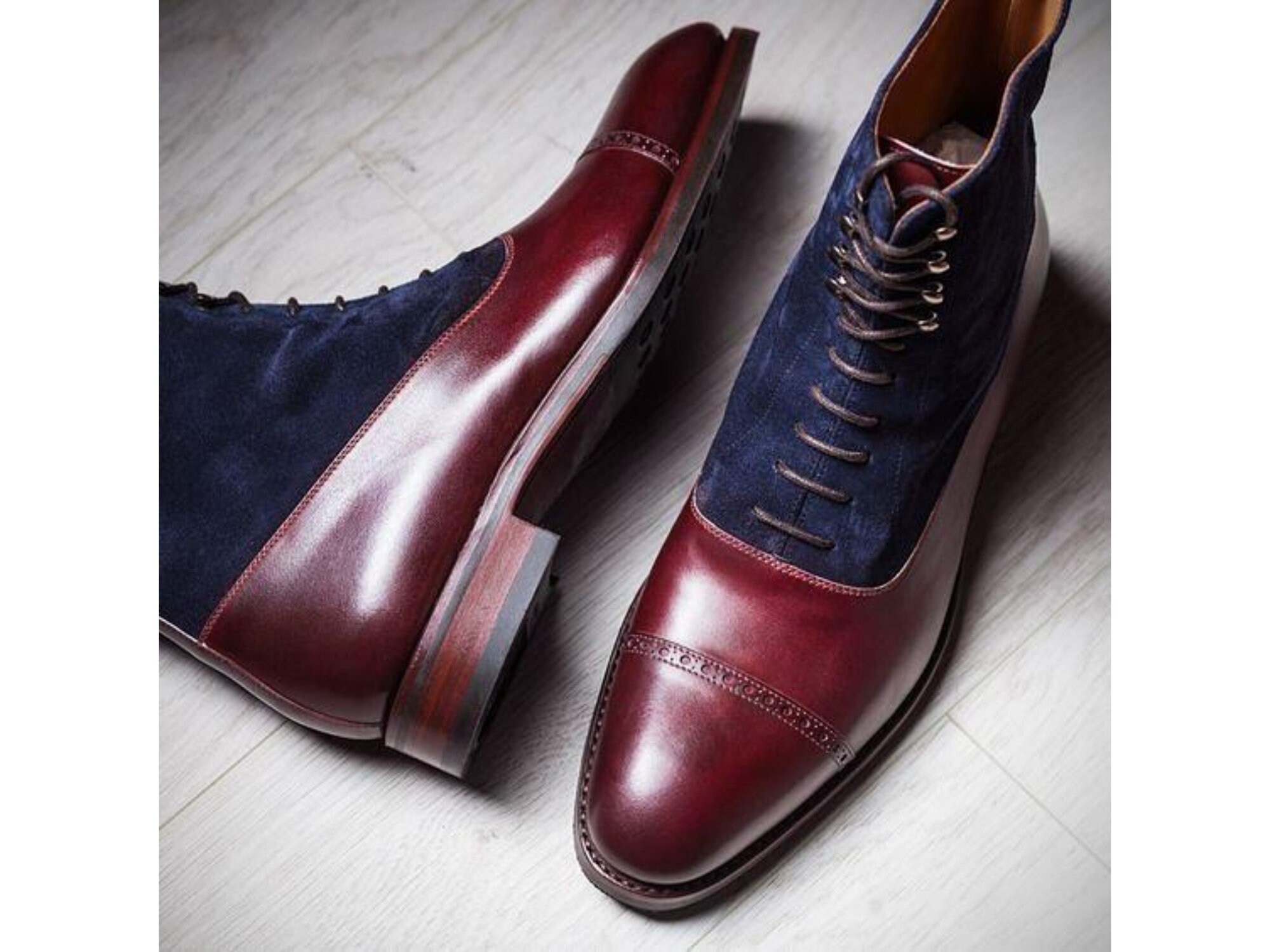 Men's Handmade Two Tone Leather and Suede Ankle High Boot | Men's Dress ...