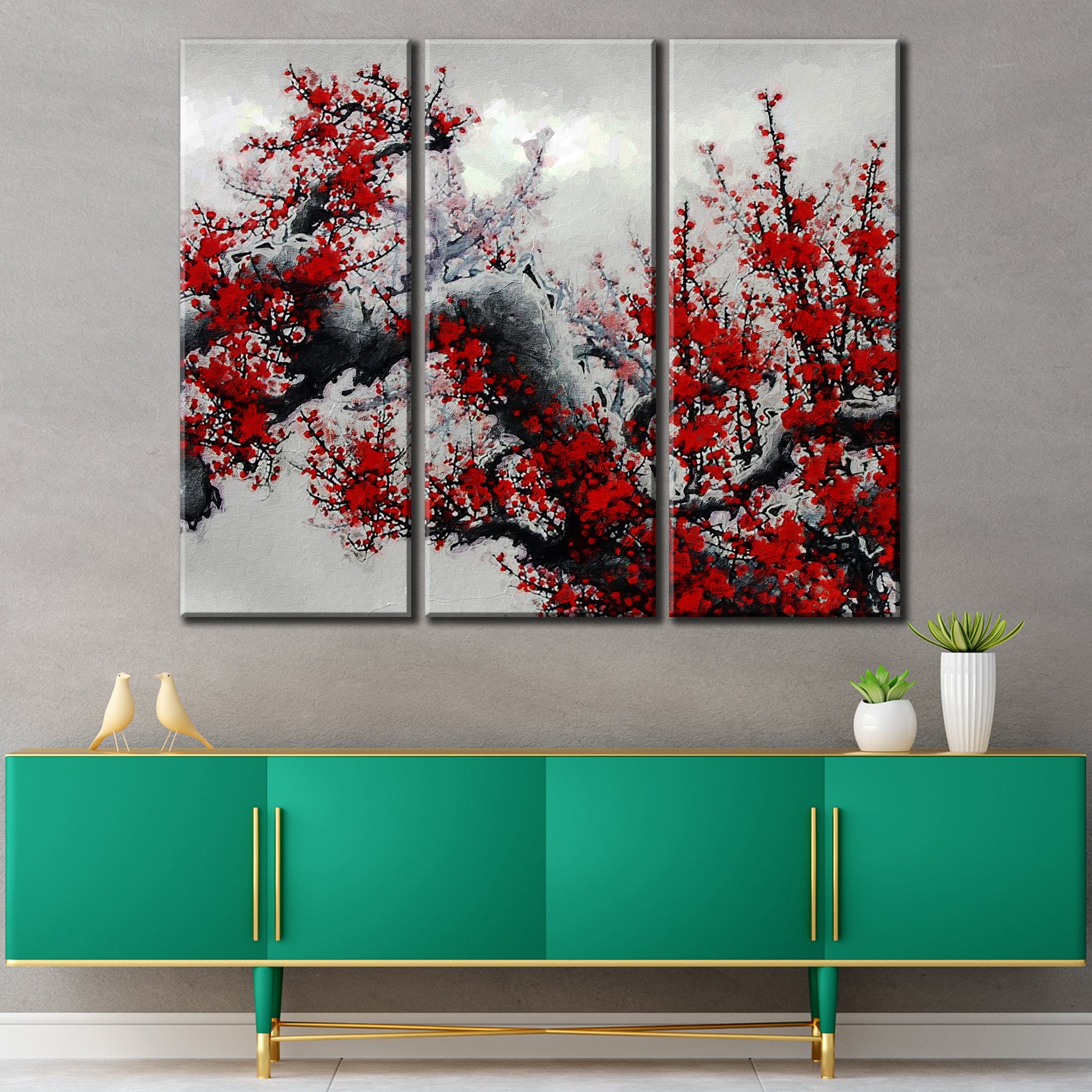 Japanese Sakura Cherry Blossom Wall Decor Canvas, Cherry Blossom Tree ...