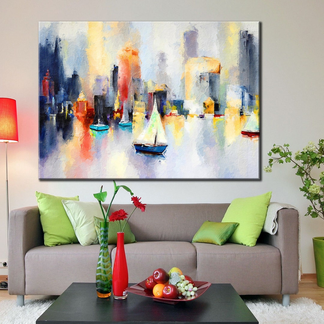 Nyc Abstract Wall Art Canvas, Modern New York Skyline Abstract Art ...