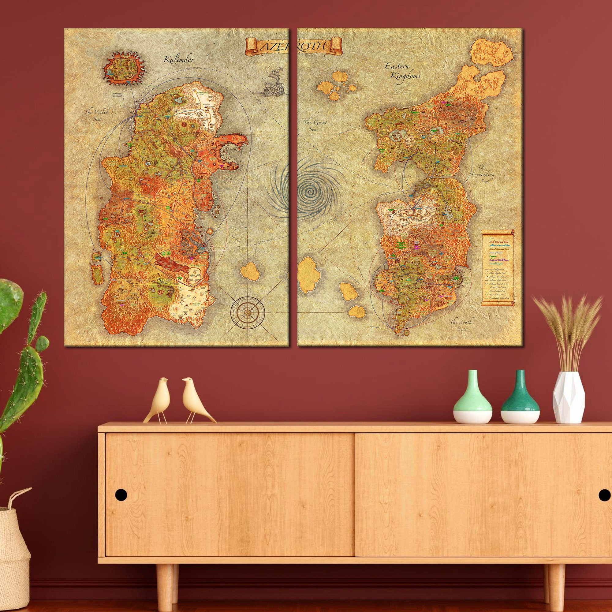 World of Warcraft Map Canvas Wall Art, World of Warcraft Game Art, Game ...
