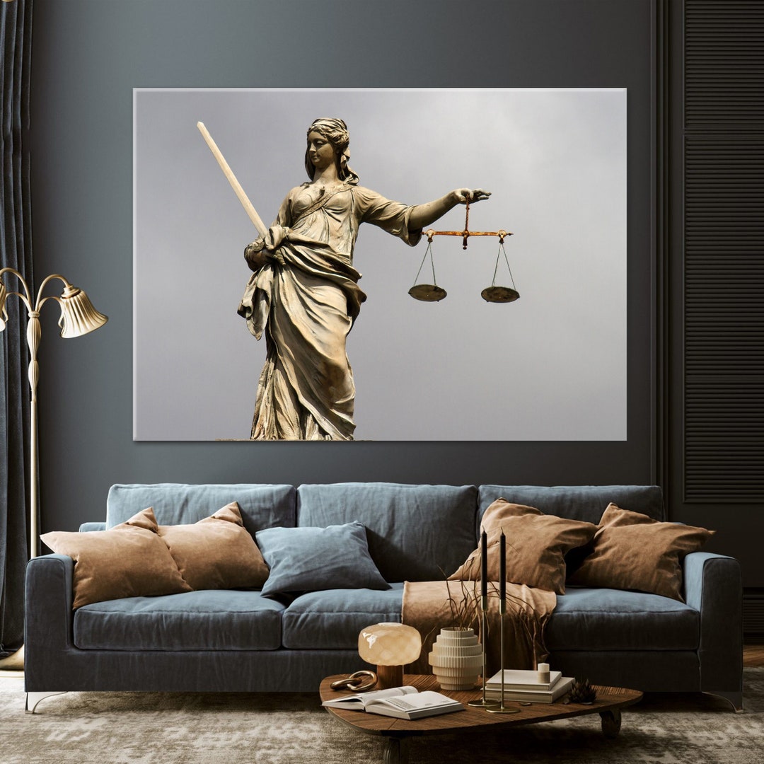 Lady Justice Statue Canvas Wall Art, Lady Themis With Scales of Justice ...
