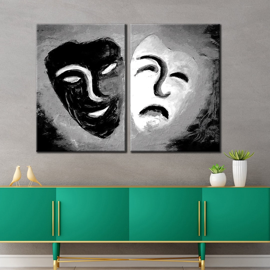 Comedy Tragedy Wall Art Canvas, Theatre Mask Wall Decor Print, Theater ...