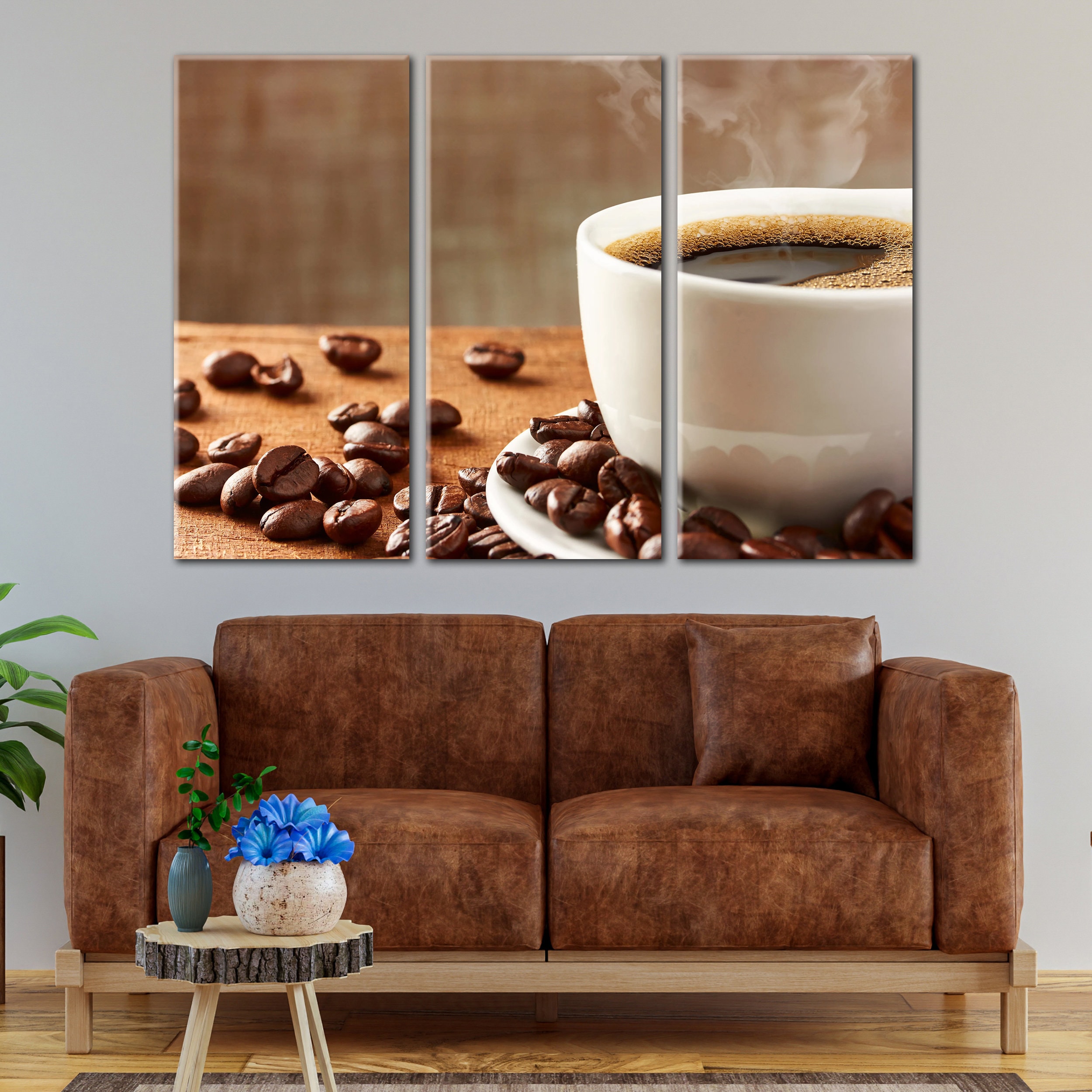 Hot and Smoky Coffee Wall Art Canvas, Coffee Beans on Plate Decor Print ...