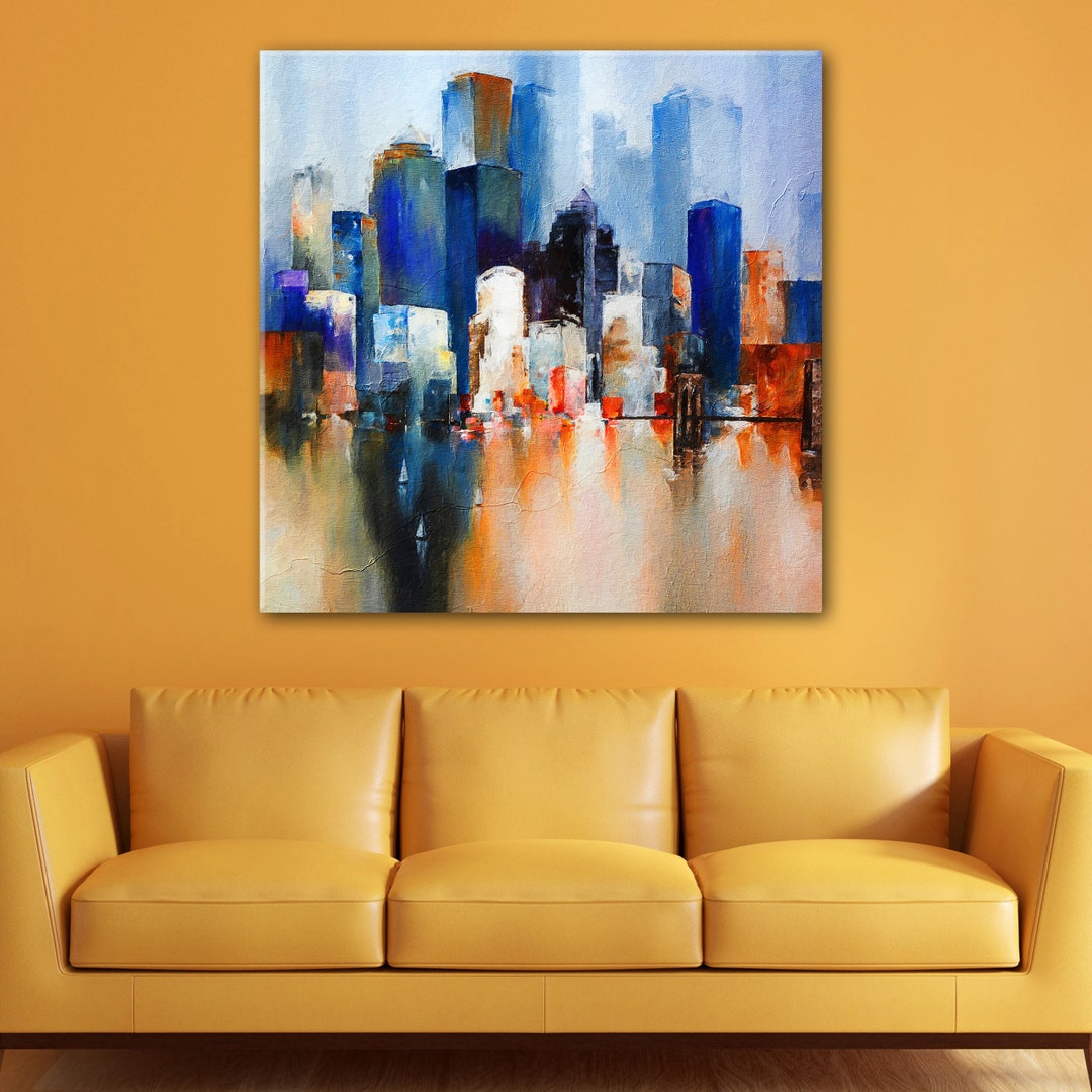 Nyc Blue Abstract New York Wall Art Canvas, Modern New York Skyline ...