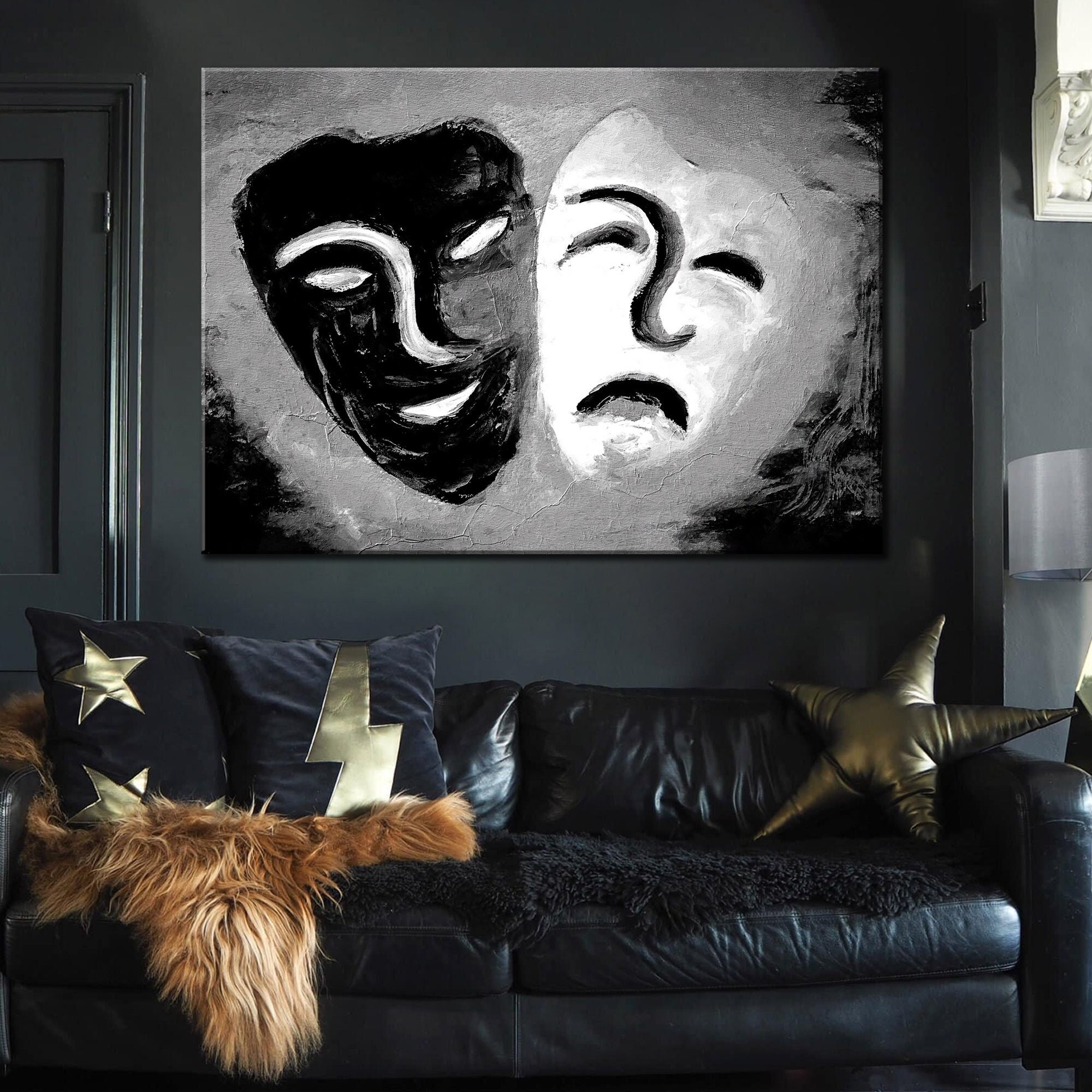 Comedy Tragedy Wall Art Canvas, Theatre Mask Wall Decor Print, Theater ...