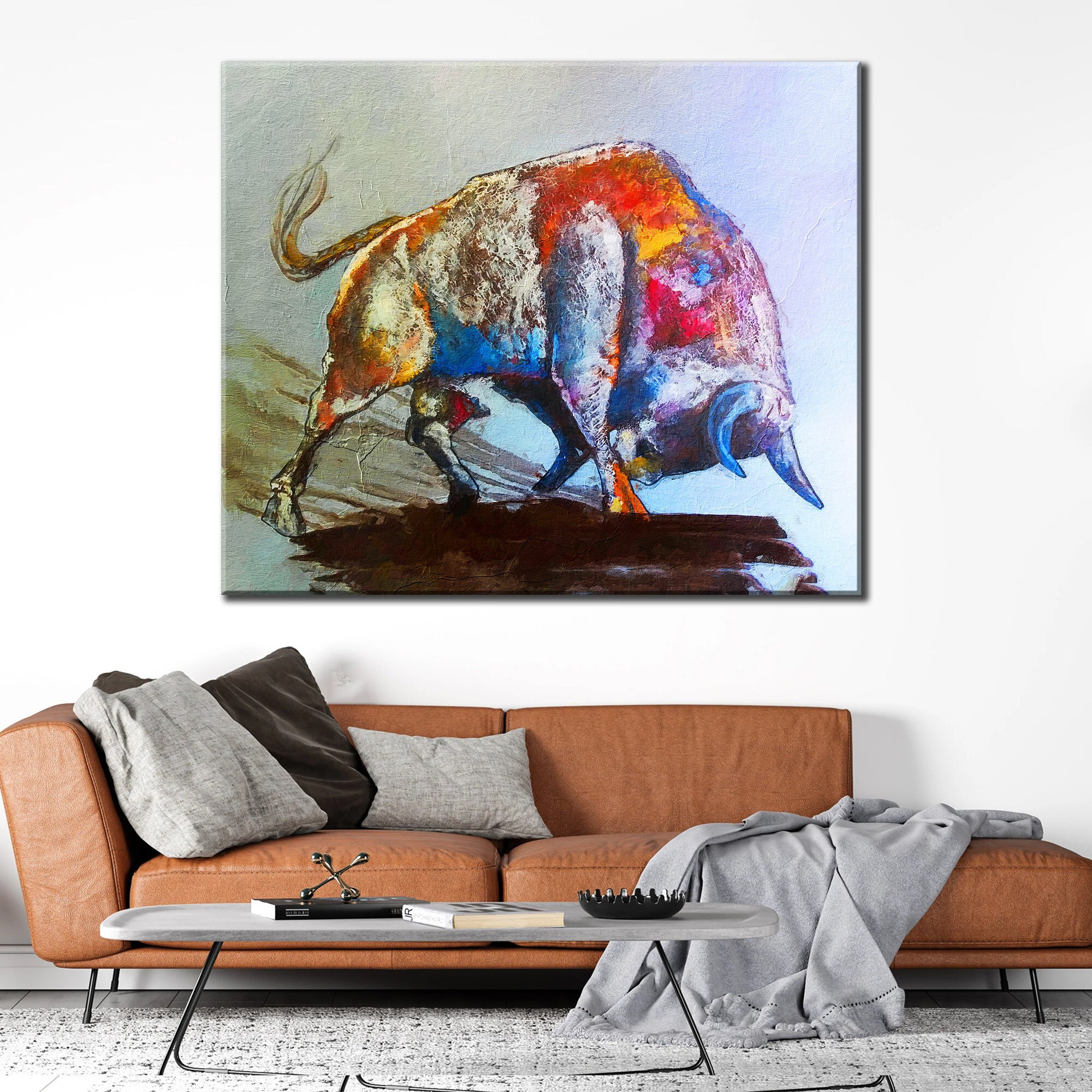 Bunter Stier Wand Kunst Leinwand, Stier Statue Leinwand Dekor Druck ...