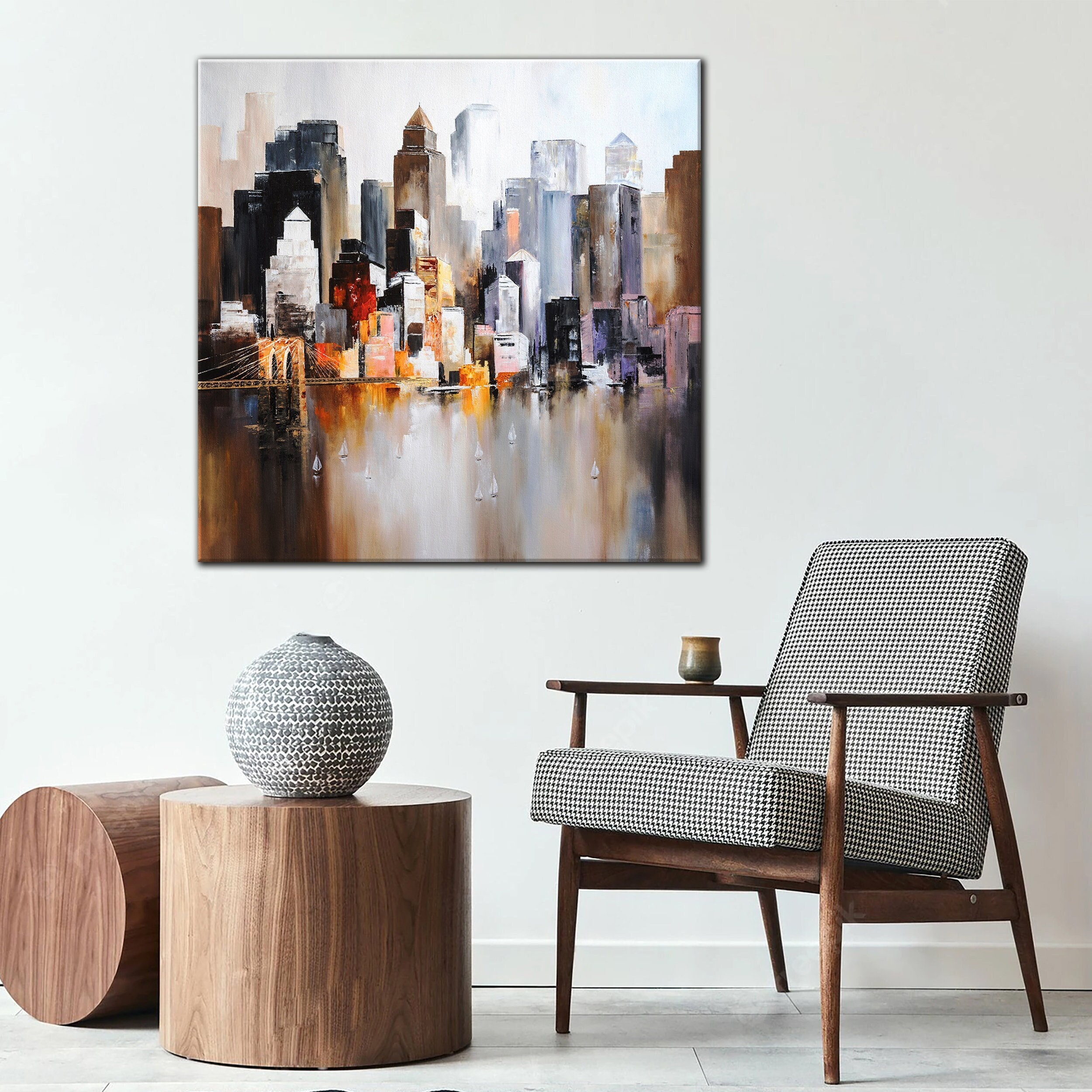 Abstract New York Wall Art Canvas, Modern New York Skyline Abstract Art ...