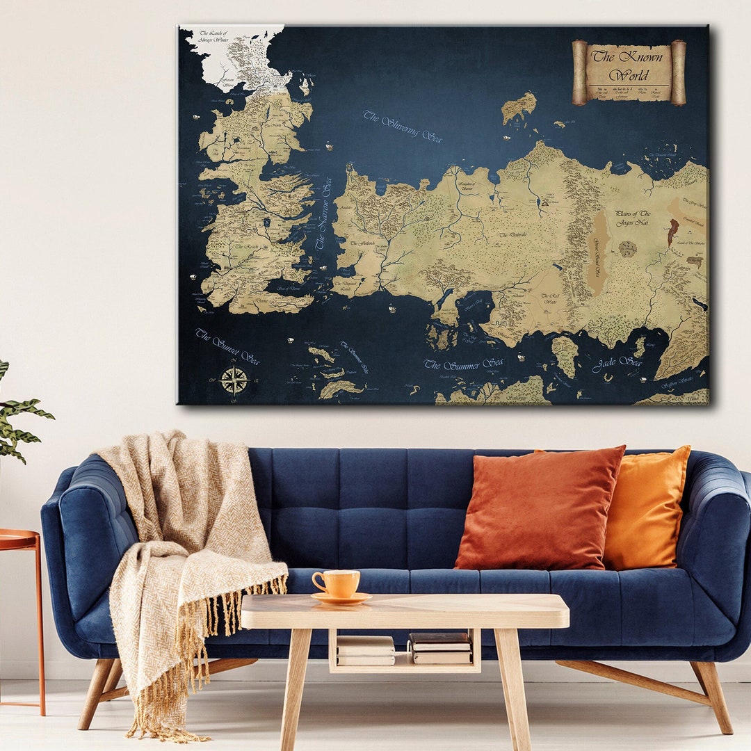 Game of Thrones Map Wall Art, Vintage Map Decor Canvas, Westeros Map ...