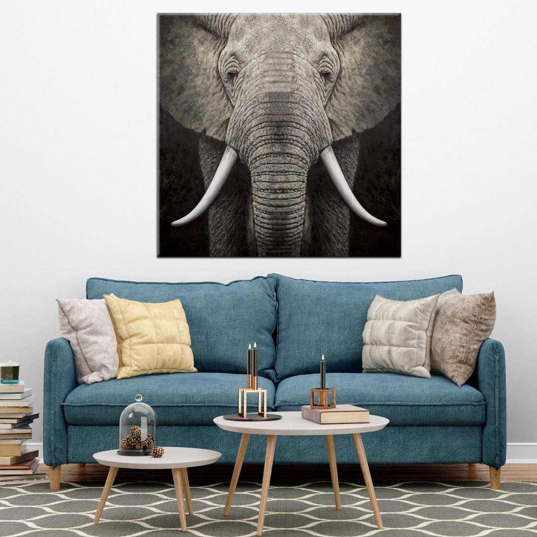 Elephant Head Wall Art, Big Elephant Decor Art, Wild African Animal ...