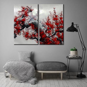 Japanese Sakura Cherry Blossom Wall Decor Canvas, Cherry Blossom Tree ...