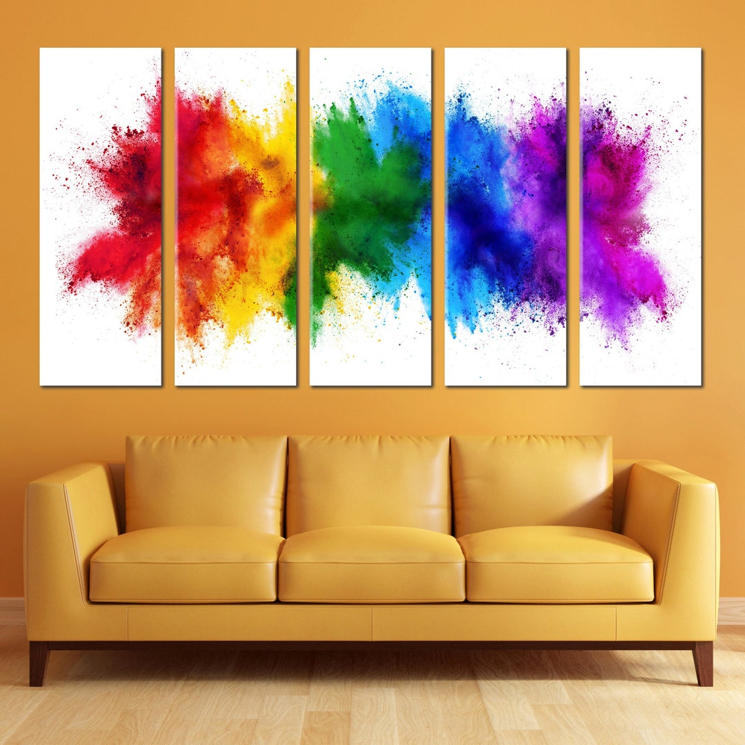 Rainbow Watercolor Wall Art Canvas, Colorful Modern Canvas Decor Print ...