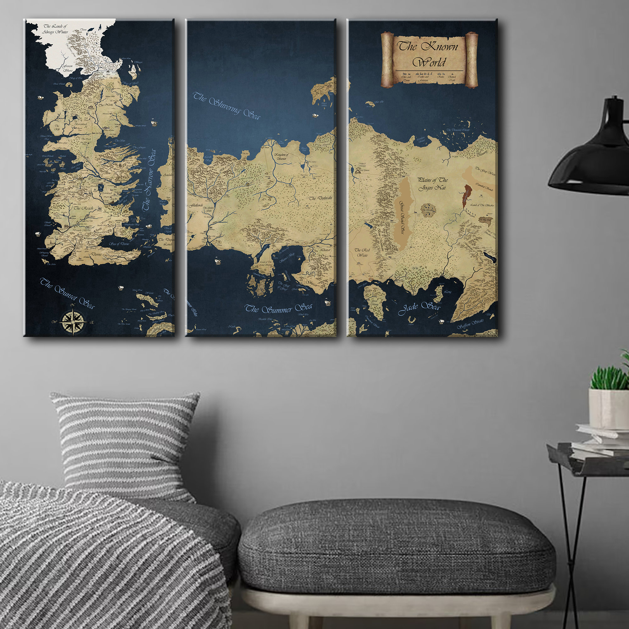 Game of Thrones Map Wall Art, Vintage Map Decor Canvas, Westeros Map ...