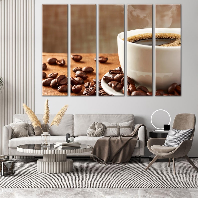Hot and Smoky Coffee Wall Art Canvas, Coffee Beans on Plate Decor Print ...