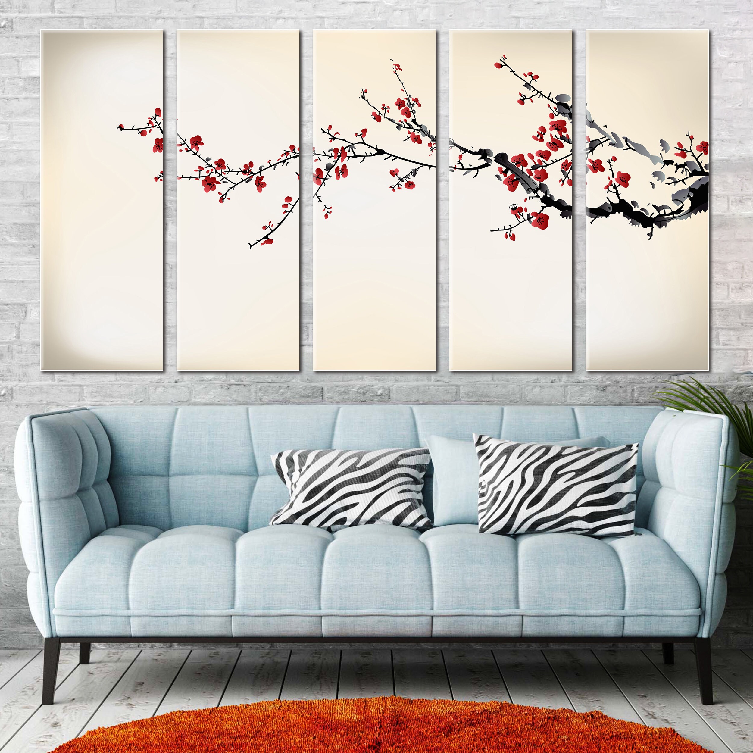 Japanese Sakura Cherry Blossom Wall Decor Canvas, Cherry Blossom Tree ...