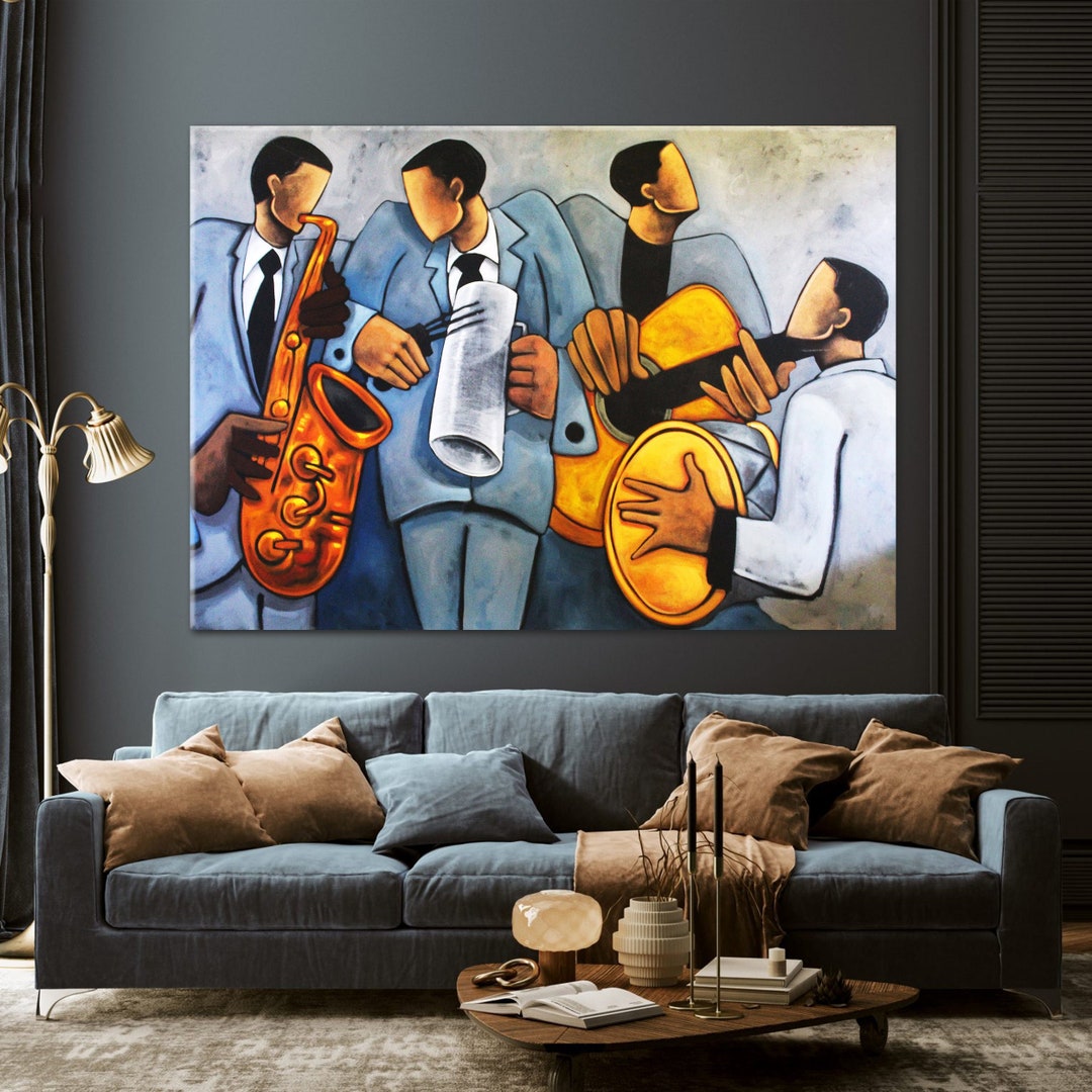 Musicians Playing Jazz Music Men Canvas Wall Art, Jazz Music Wall Art ...