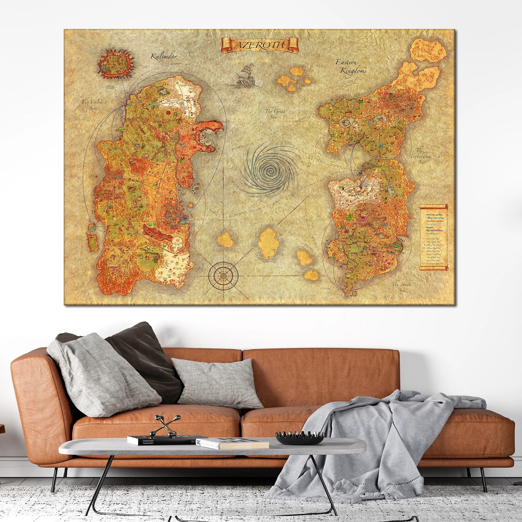 World of Warcraft Map Canvas Wall Art, World of Warcraft Game Art, Game ...