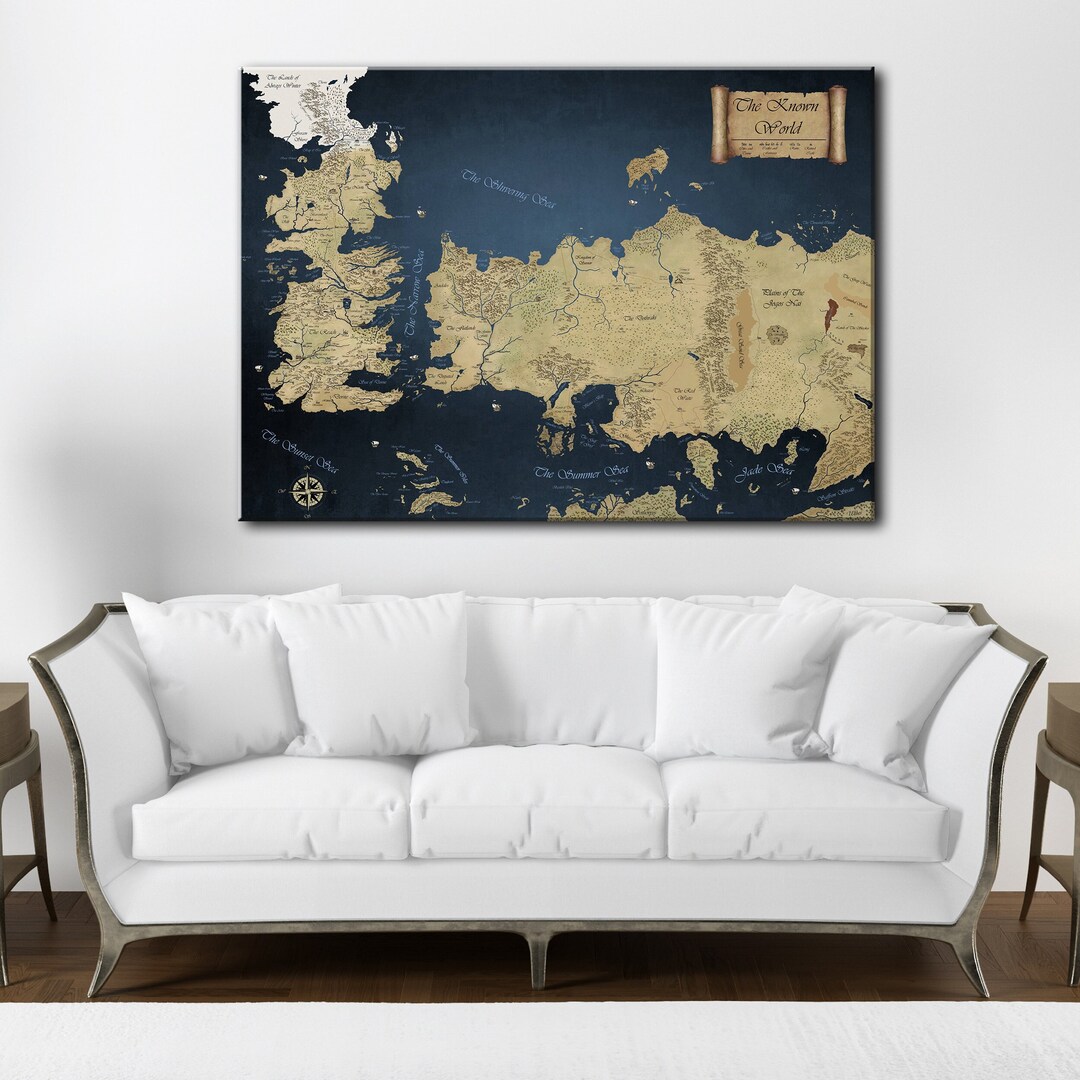 Westeros Map Art, Game of Thrones Map Wall Art, Vintage Map Decor ...
