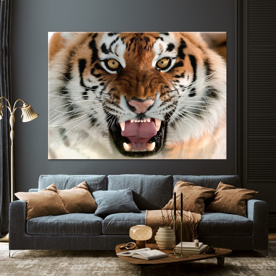 The Roaring Tiger Head Wall Art Canvas, Modern Wild Animal Decor Print ...