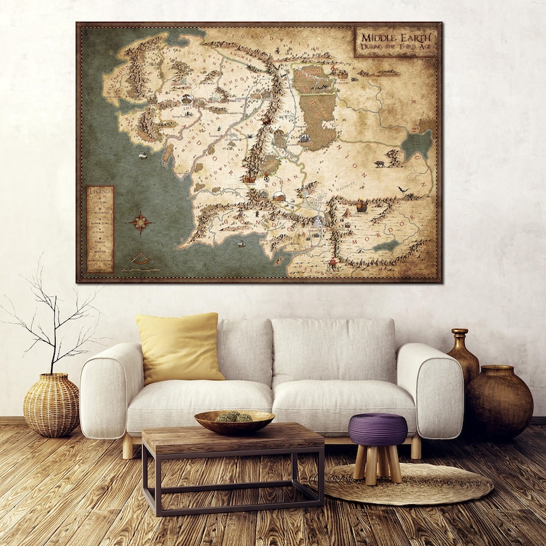 Lord of the Ring Canvas Wall Art, Map of Middle Earth Canvas Print ...