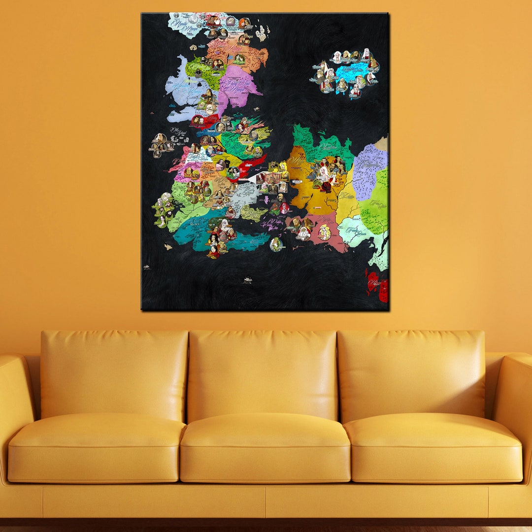 Game of Thrones Map Wall Art, Vintage Map Decor Canvas, Westeros Map ...