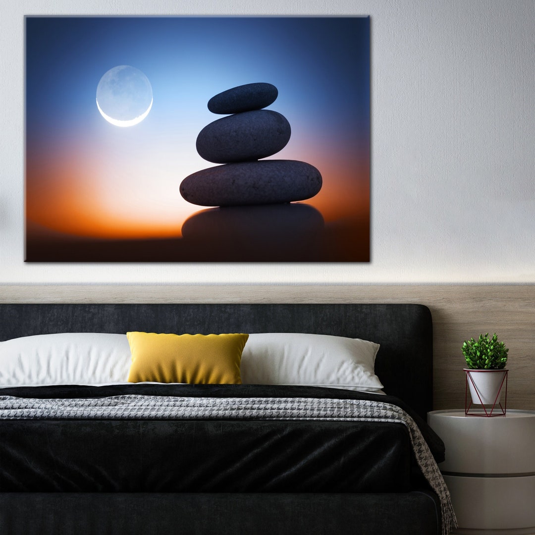 Zen Stone, Sun and Moon View Wall Art, Relaxing Print Canvas, Modern ...