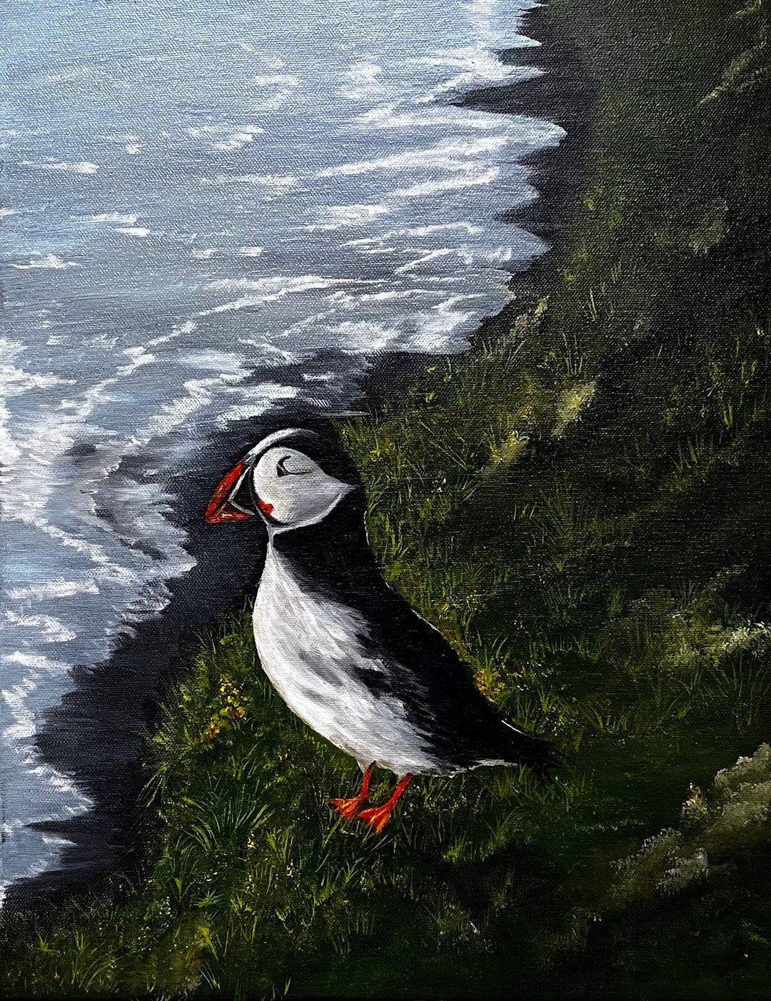 Charismatic Puffin, Original Oil Painting, Home Deco, Wall Decoration ...