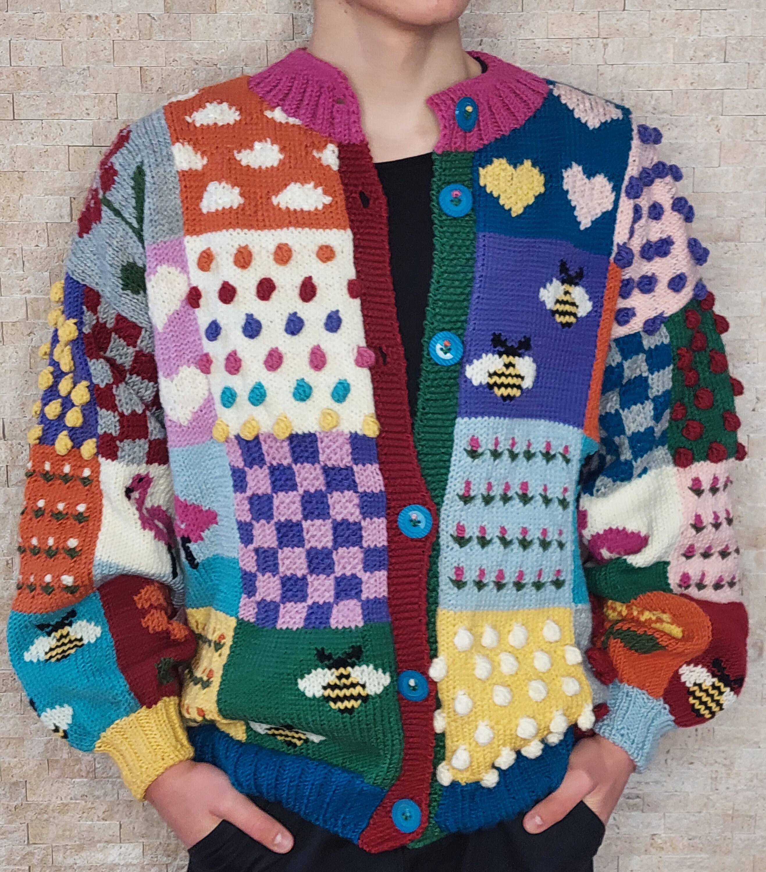 Patchwork Harry Styles Knit Cardigan, Oversized Crochet Cardigan, Unisex Sweater, Gift for Women ...