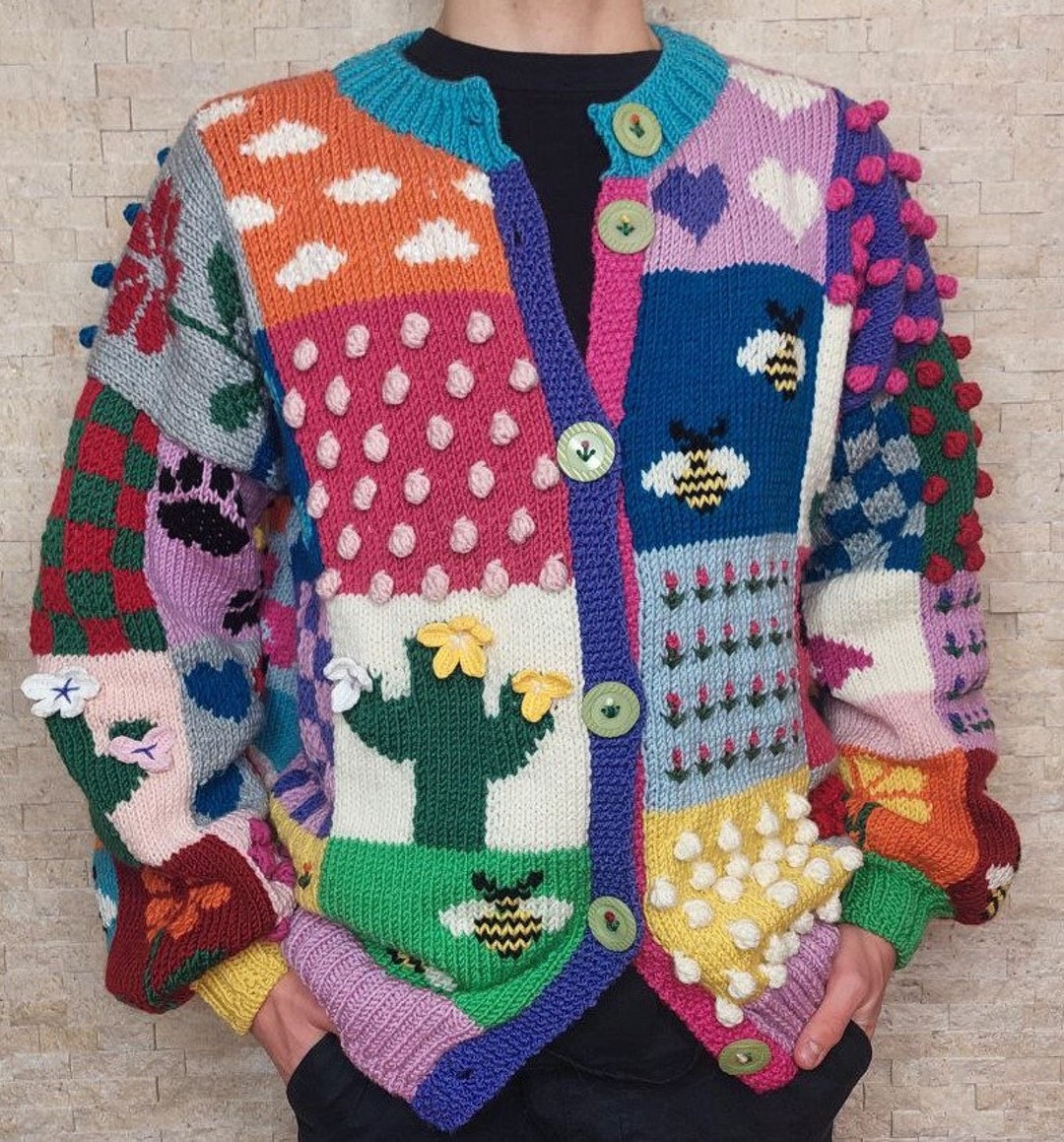 Patchwork Harry Styles Knit Cardigan, Oversized Crochet Cardigan ...