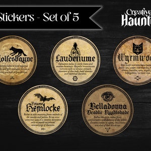 Halloween Decor Sticker Set Witch Bottle Vintage Labels Halloween Party ...