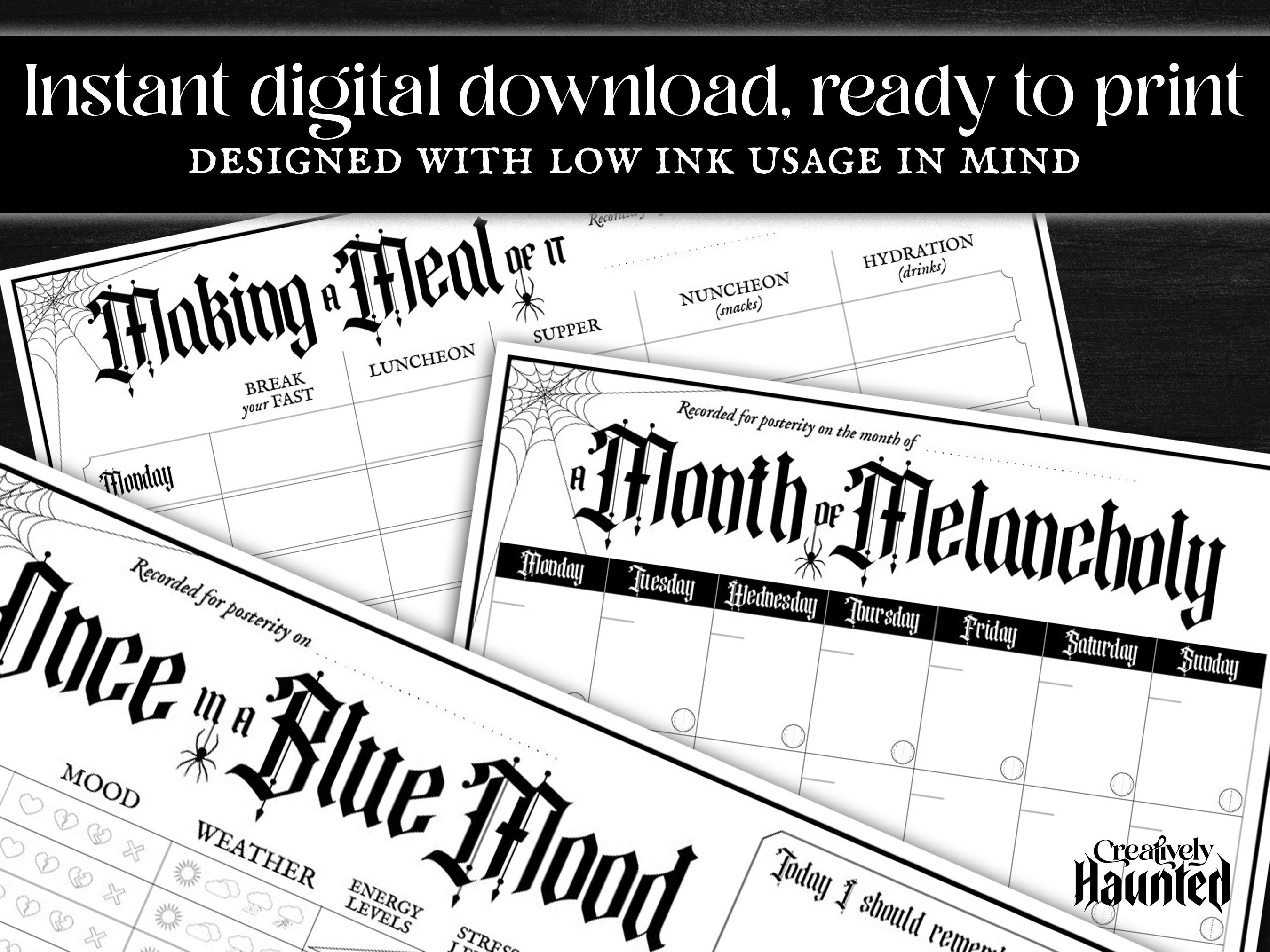 Gothic Planner Printable Bundle: Daily, Weekly, Monthly (A4/US Letter ...