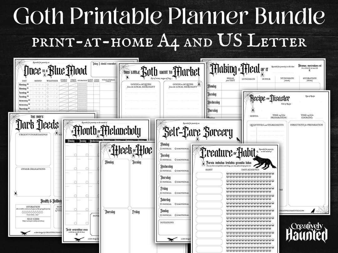 Gothic Planner Printable Bundle: Daily, Weekly, Monthly (A4/US Letter ...